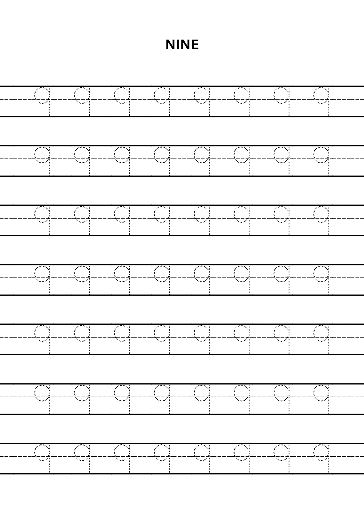Trace the number 9 Worksheet Free Download PDF