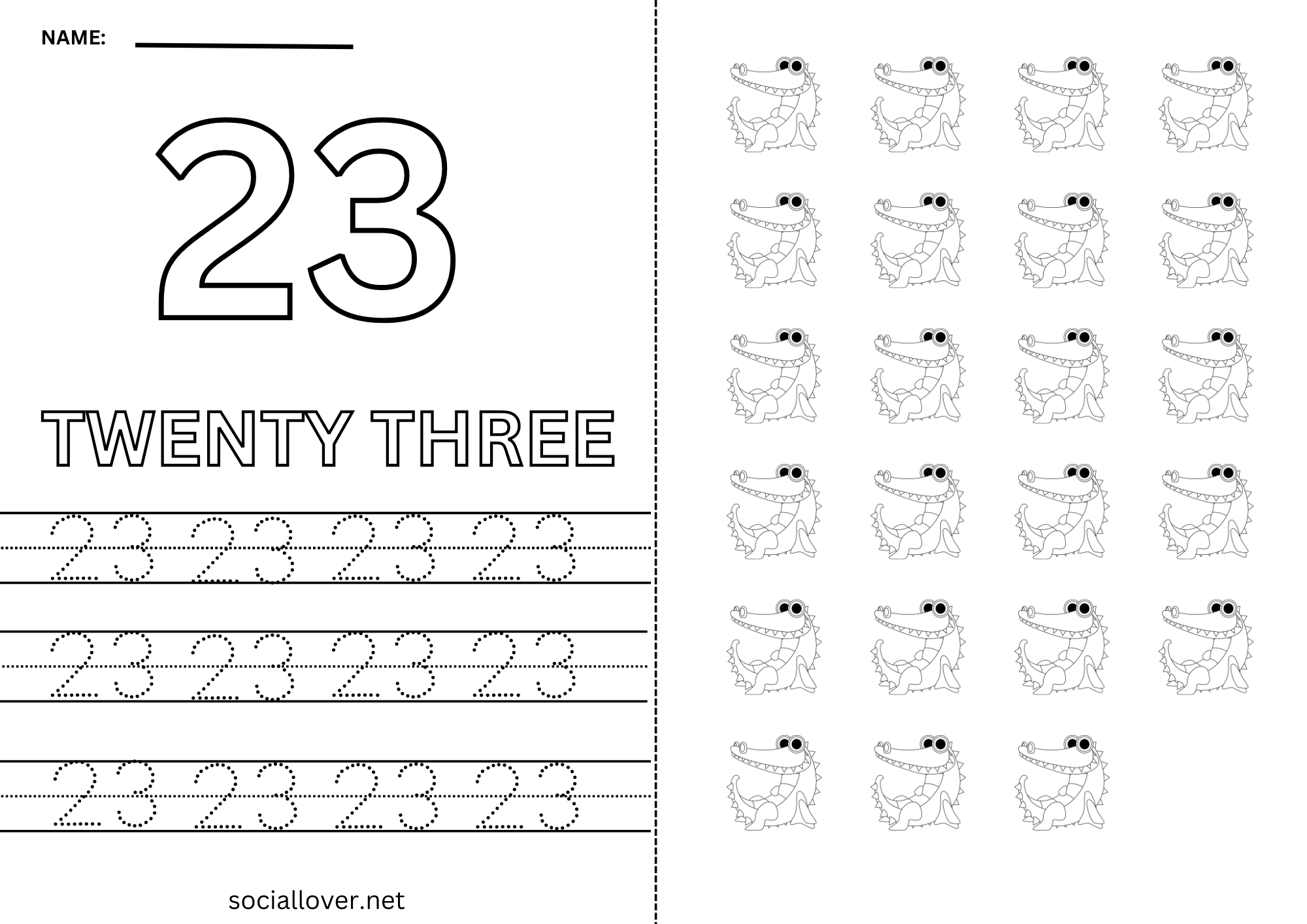 Read Write Count and Trace Math number 23 Practice worksheet