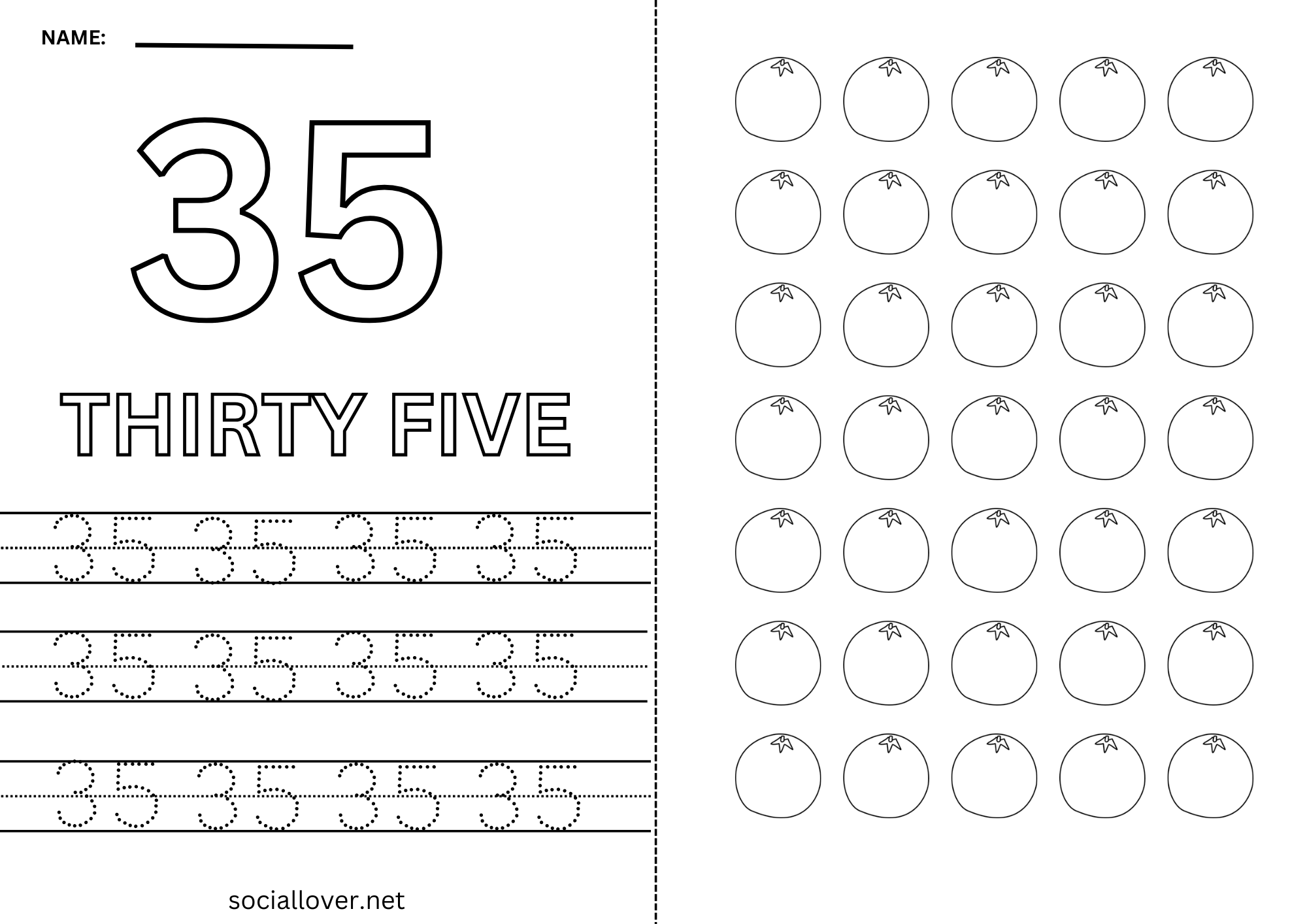 Read Write Count and Trace Math number 35 Practice worksheet