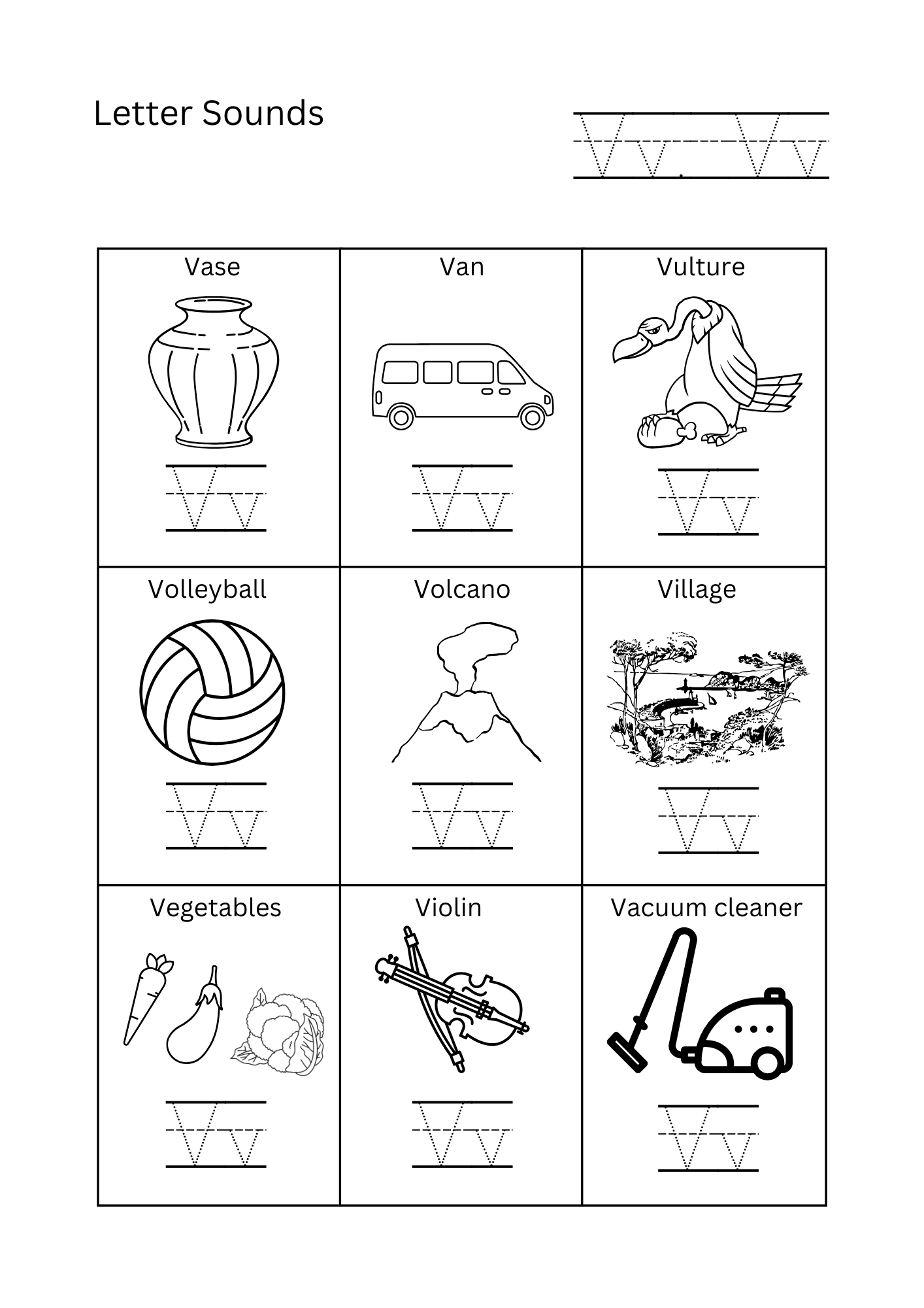 Beginning sounds letter V worksheets