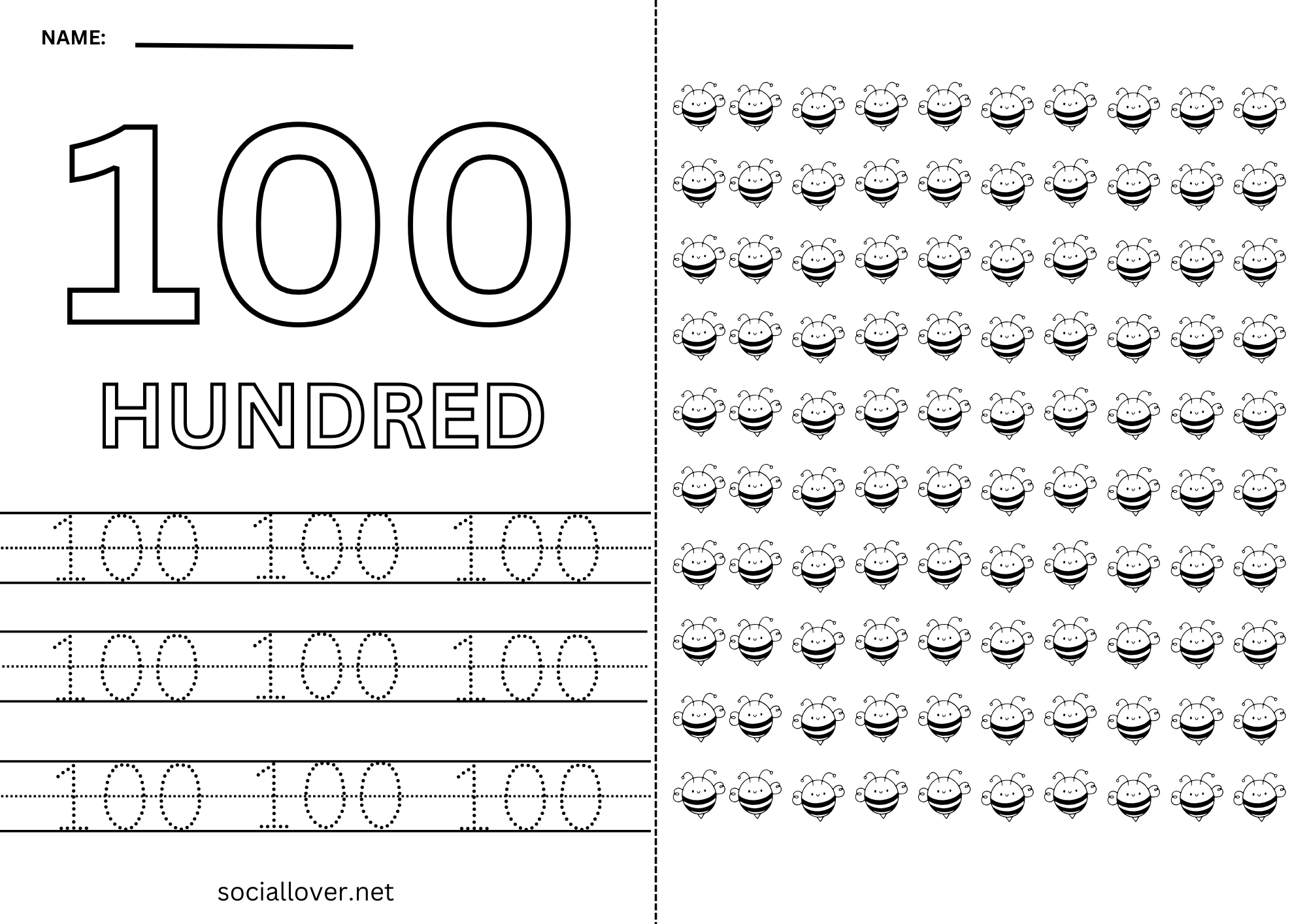 Read Write Count and Trace Math number 100 Practice worksheet