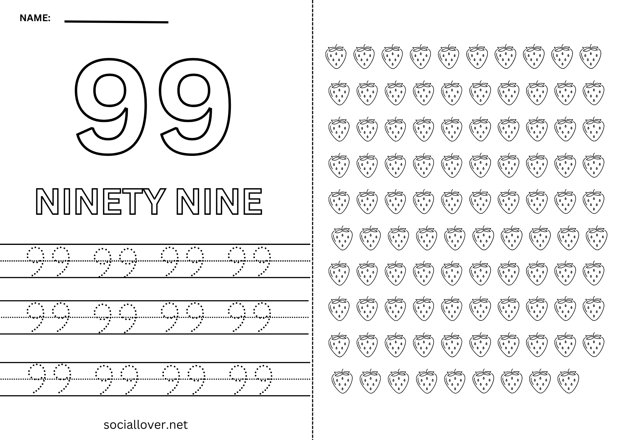 Read Write Count and Trace Math number 99 Practice worksheet