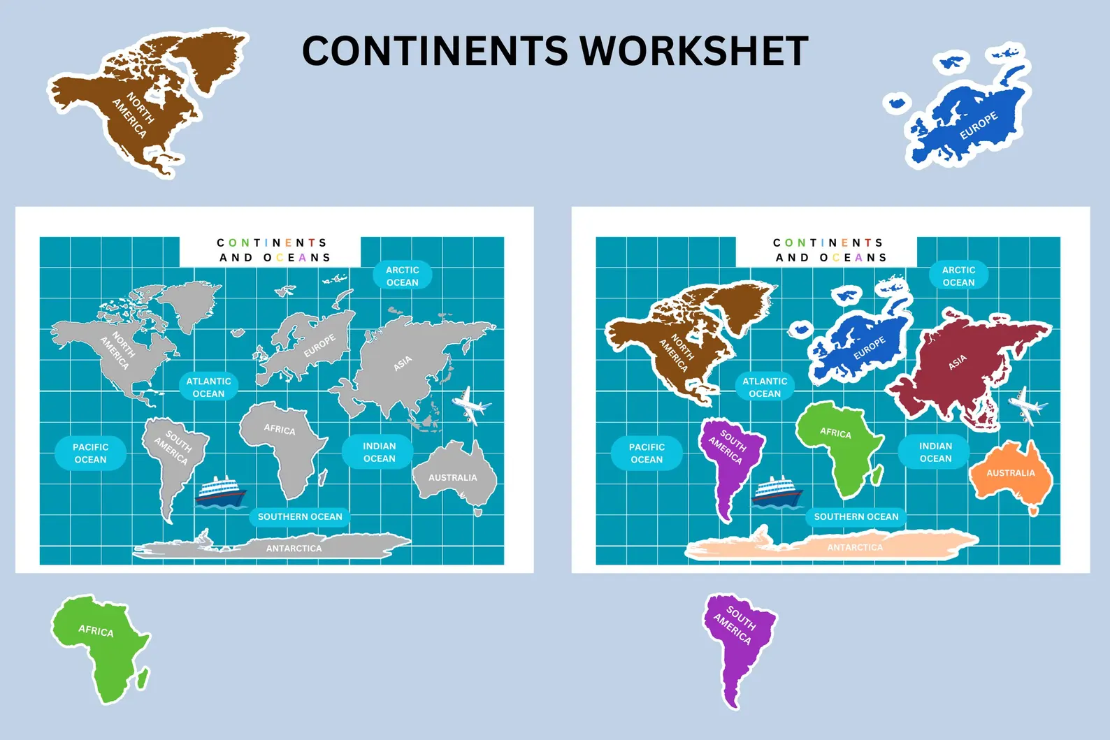 Continents and oceans Busy Book Homeschool Learning | World Map ...