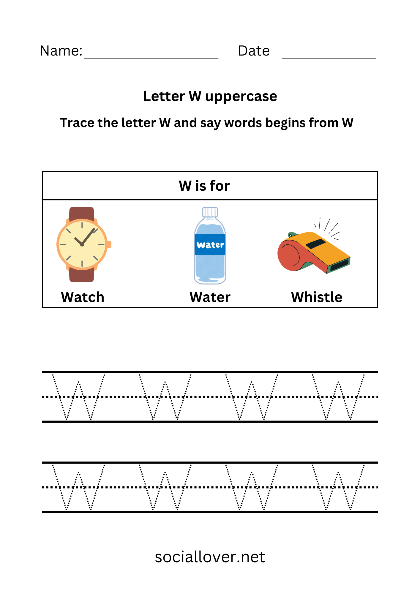 Learn the letter W Worksheet