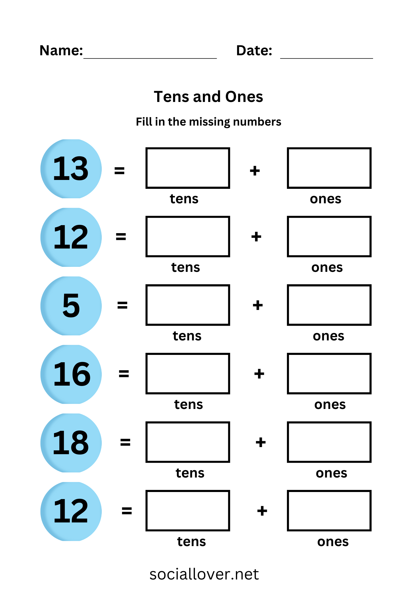 Tens and ones worksheets Place Value worksheets