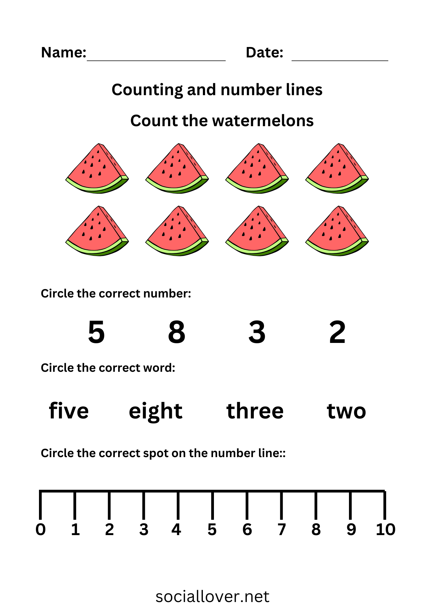 Counting and number lines worksheets