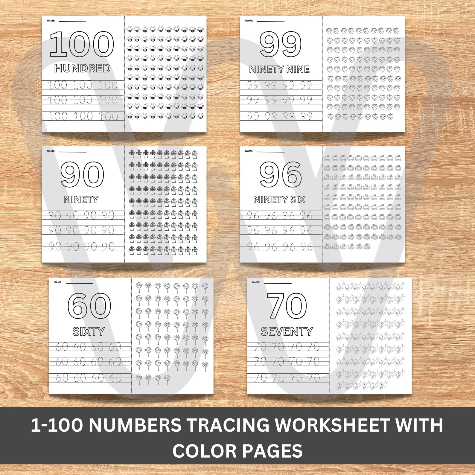 Number Worksheets 1-100 for Kindergarten Printable PDF
