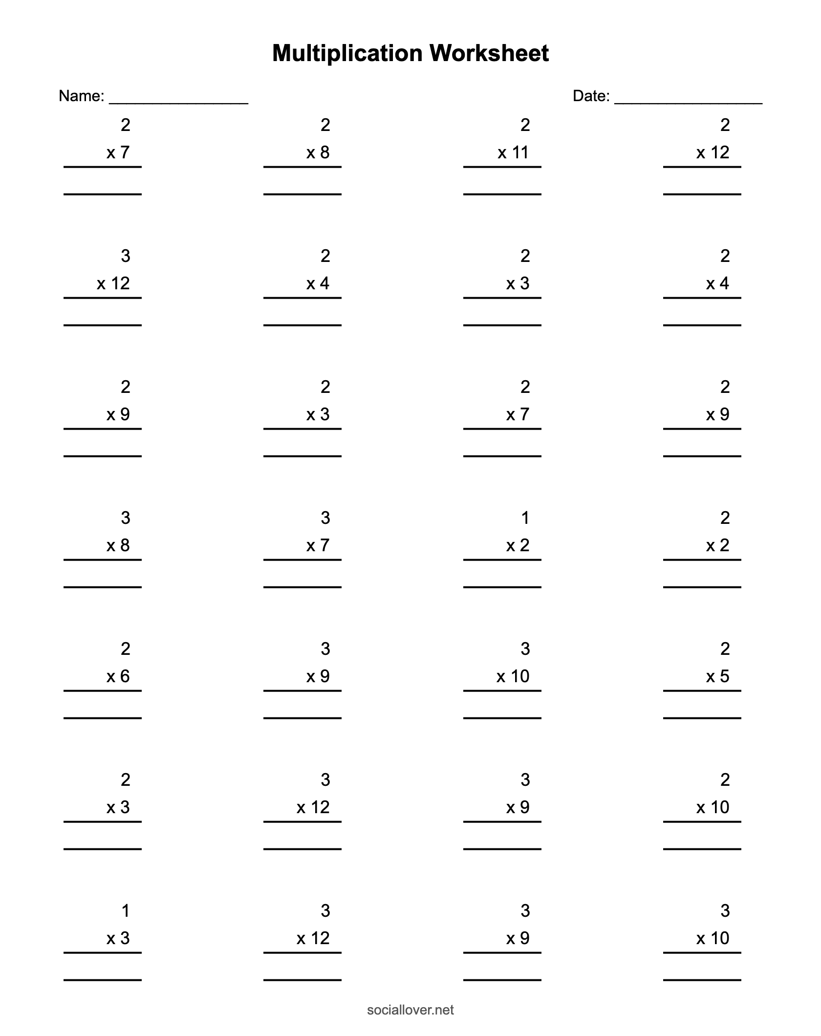 Multiplication tables of 2 and 3 worksheet PDF Download