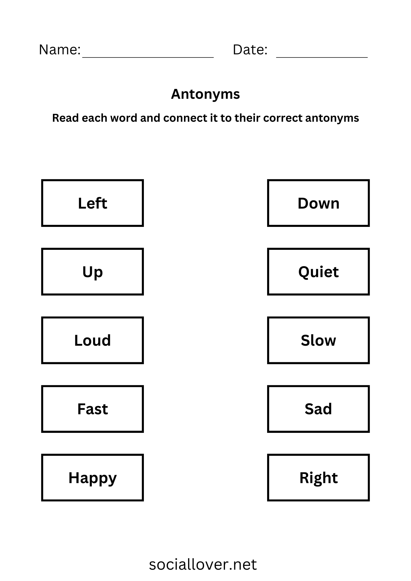 Matching the antonyms worksheets PDF Printable