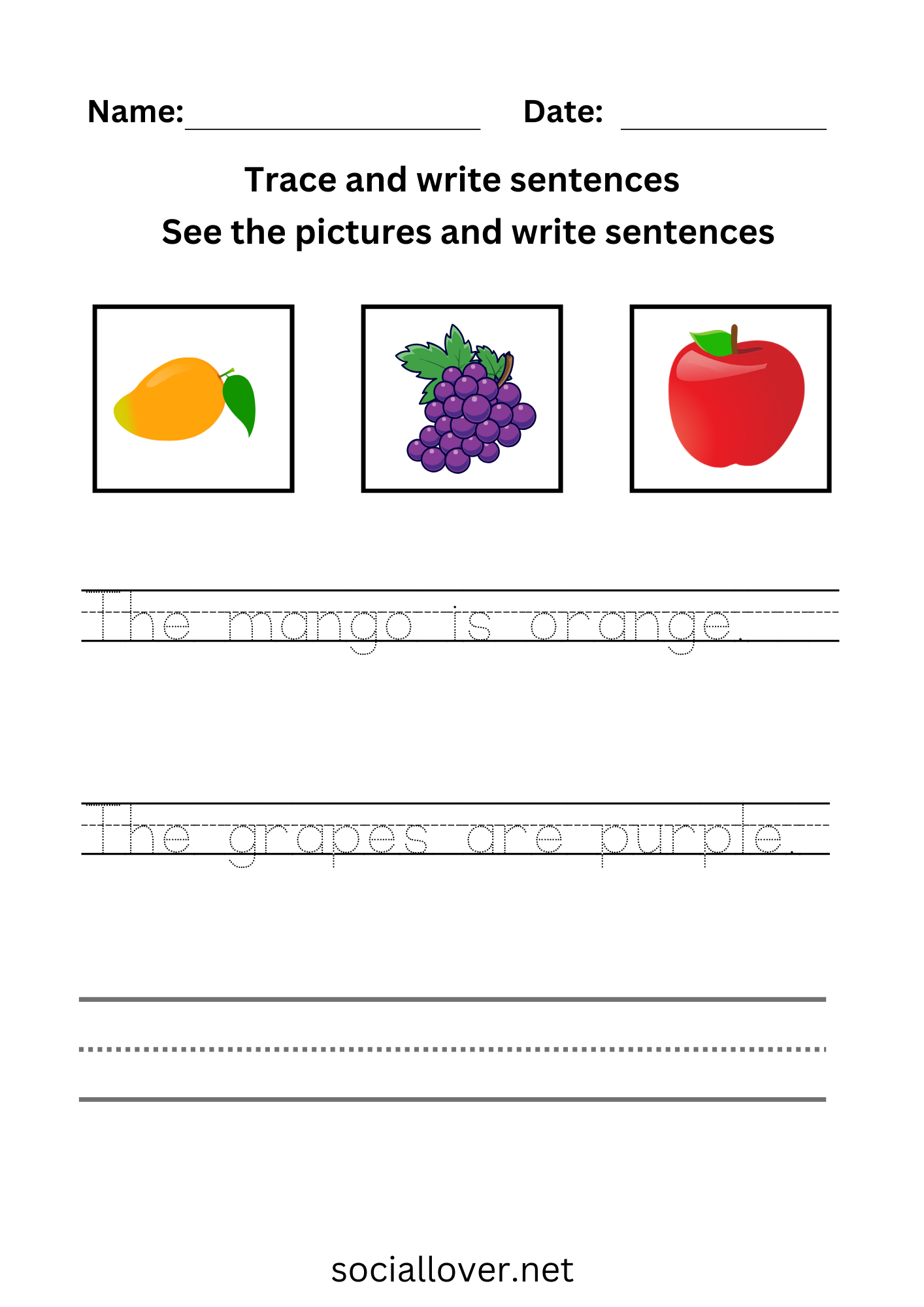 Read Trace and Write sentences worksheets