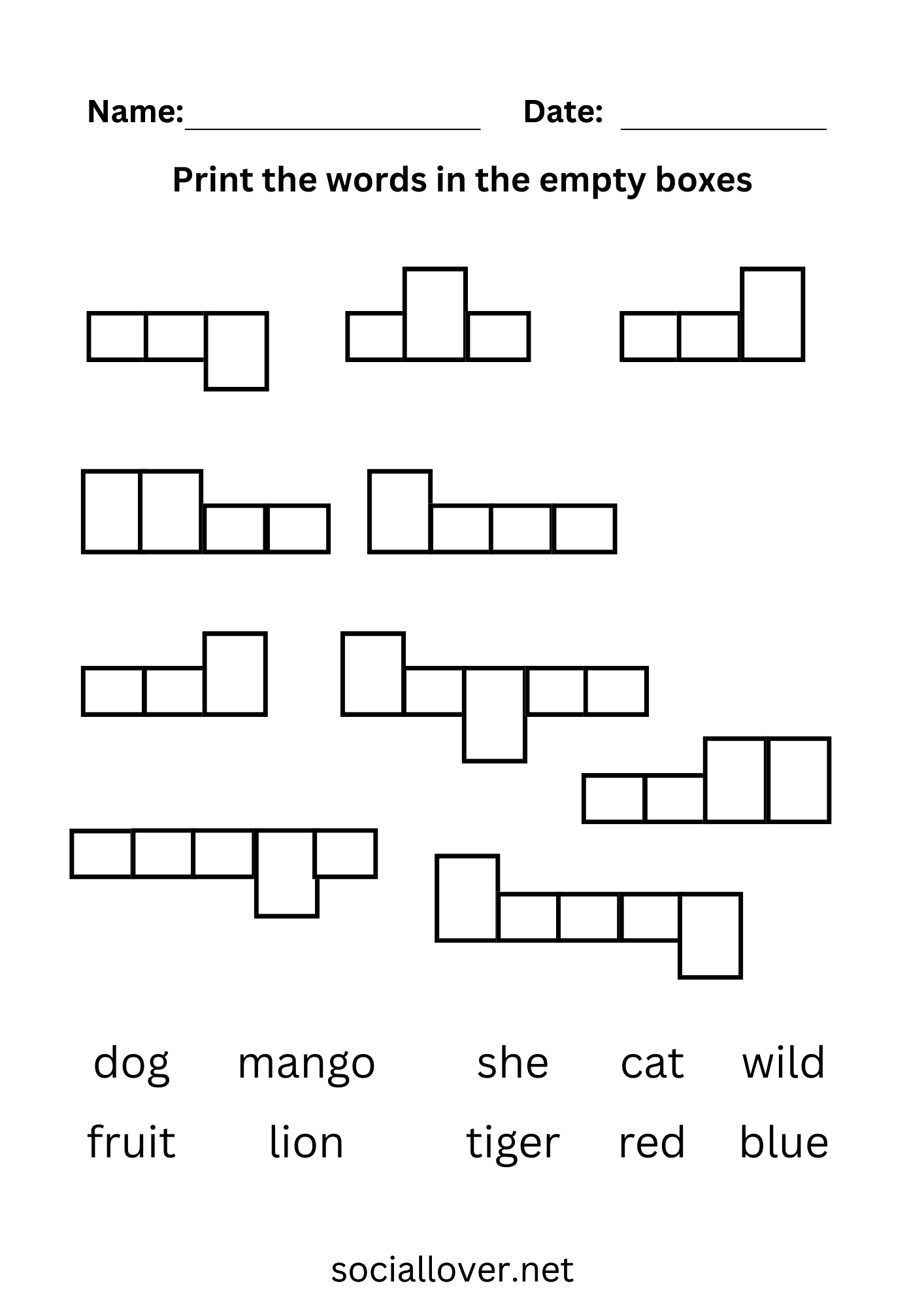 Word shapes worksheets for grade 1