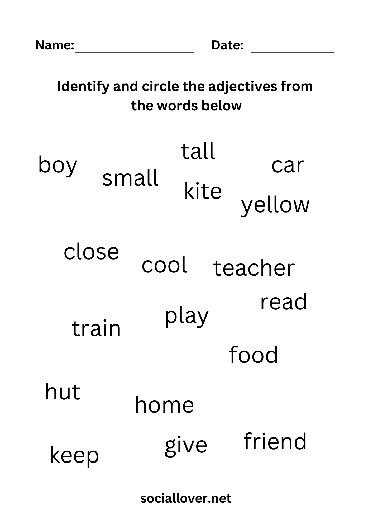 Identify Adjectives worksheets