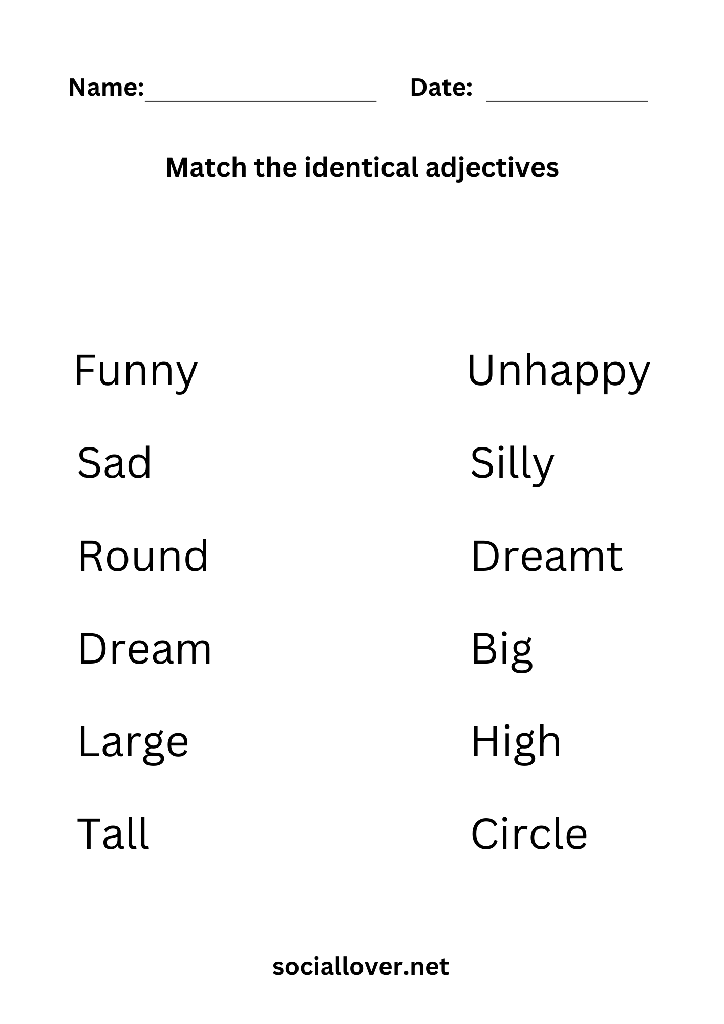 Match the similar adjectives worksheets