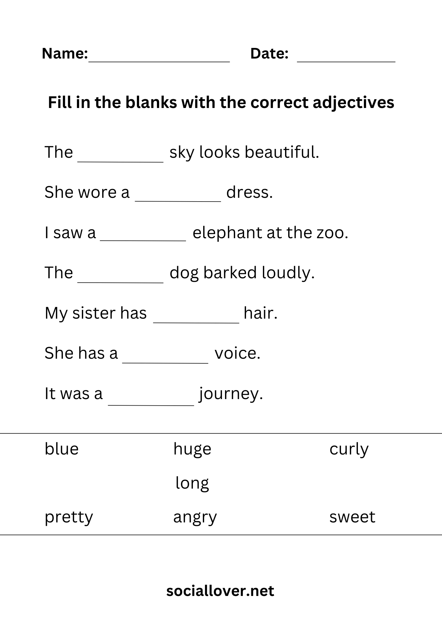 Fill in the blanks with adjectives worksheets