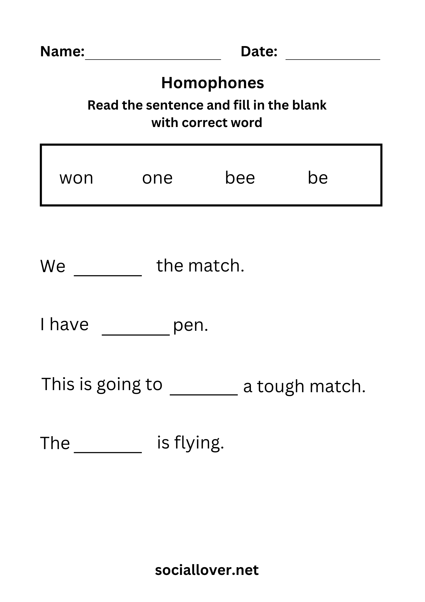 Homophones worksheets Grade 1