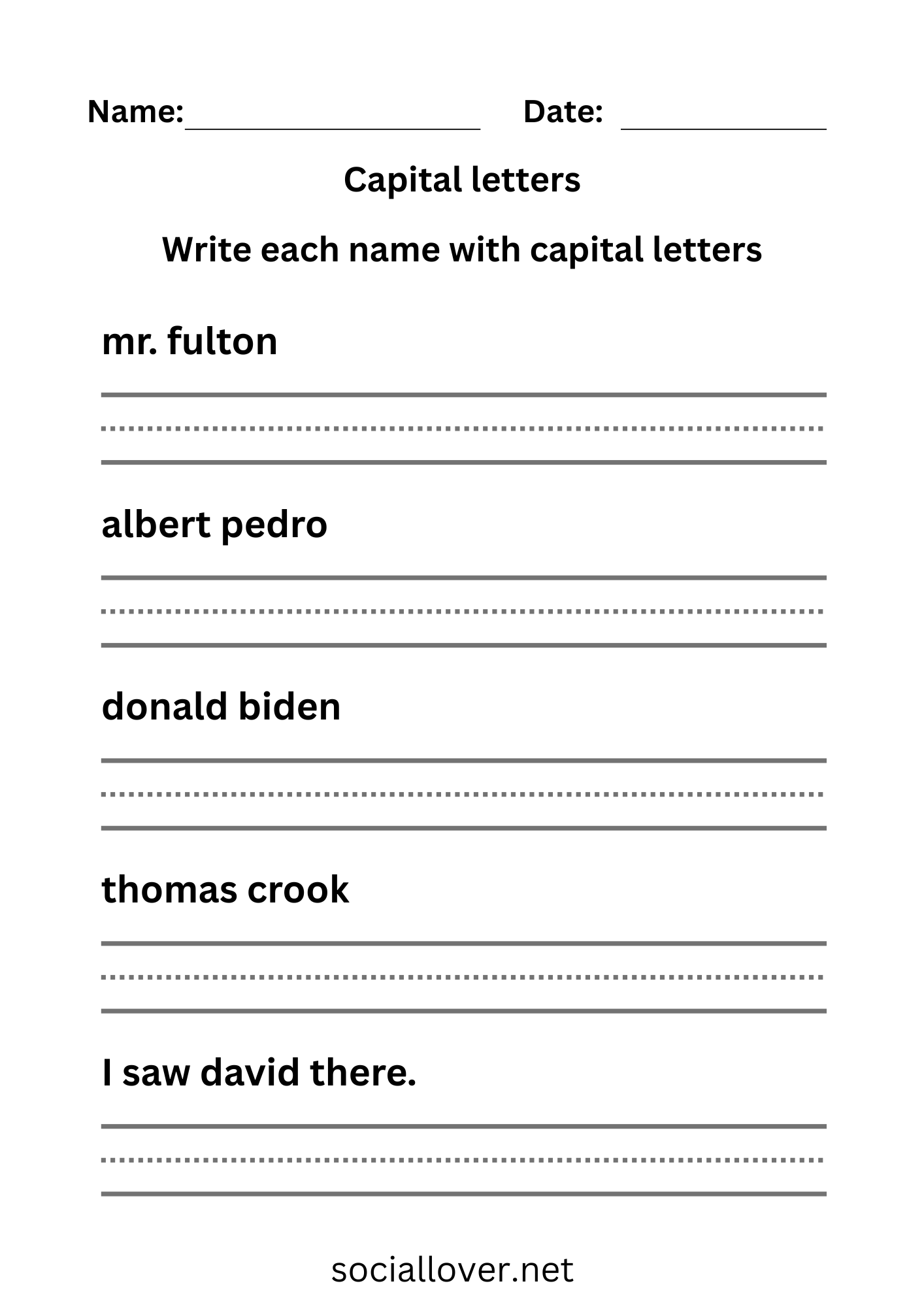 Capitalize the proper names worksheets