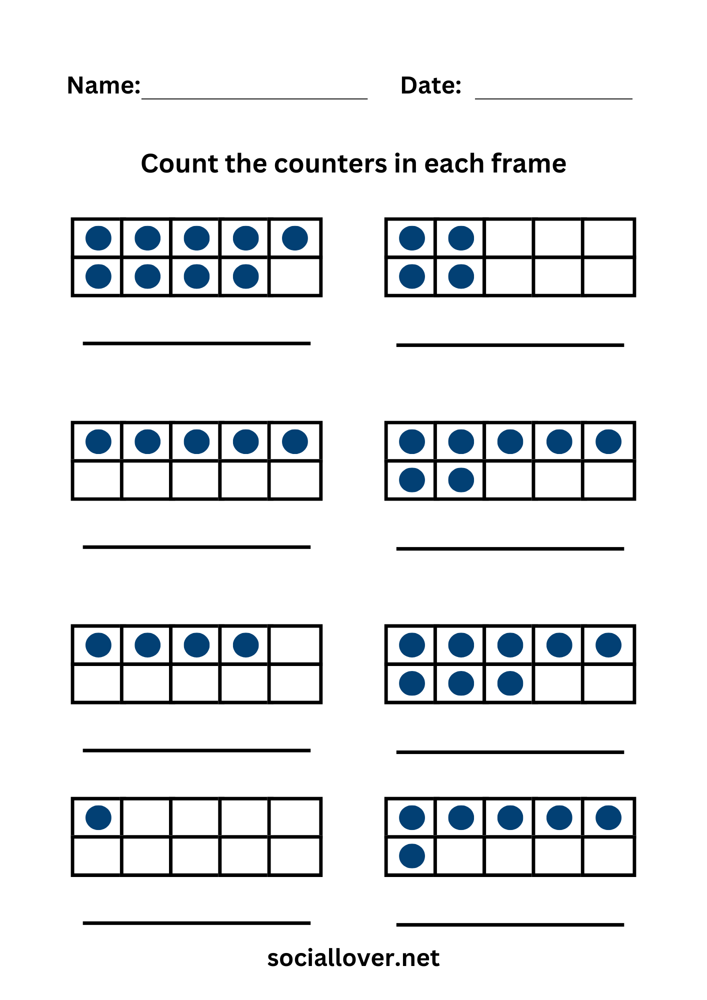 Counting with ten frames worksheets