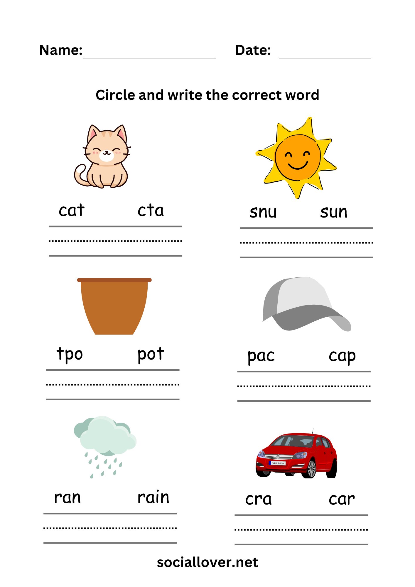 Match and write words worksheets GRADE 1