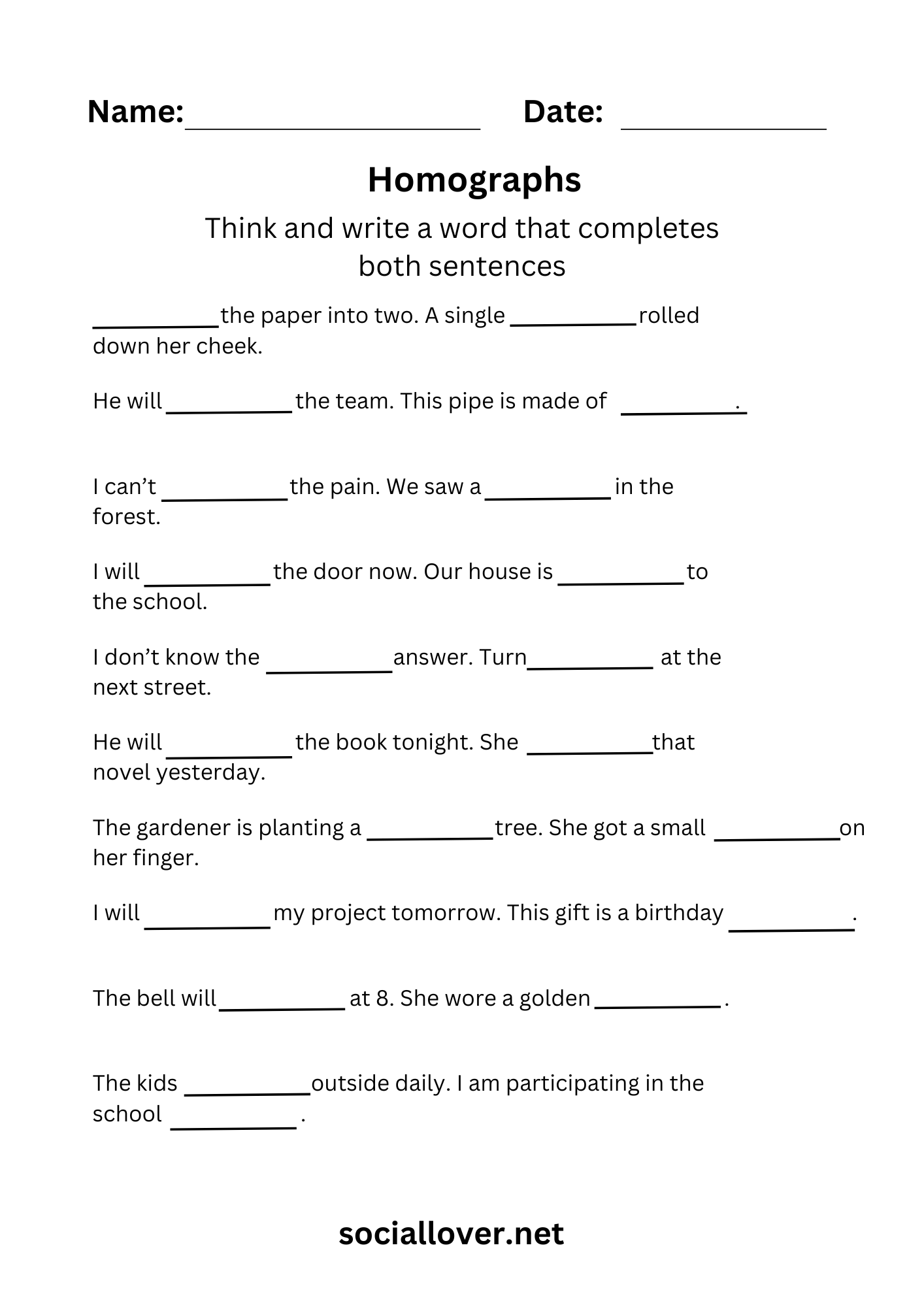 Homographs worksheets