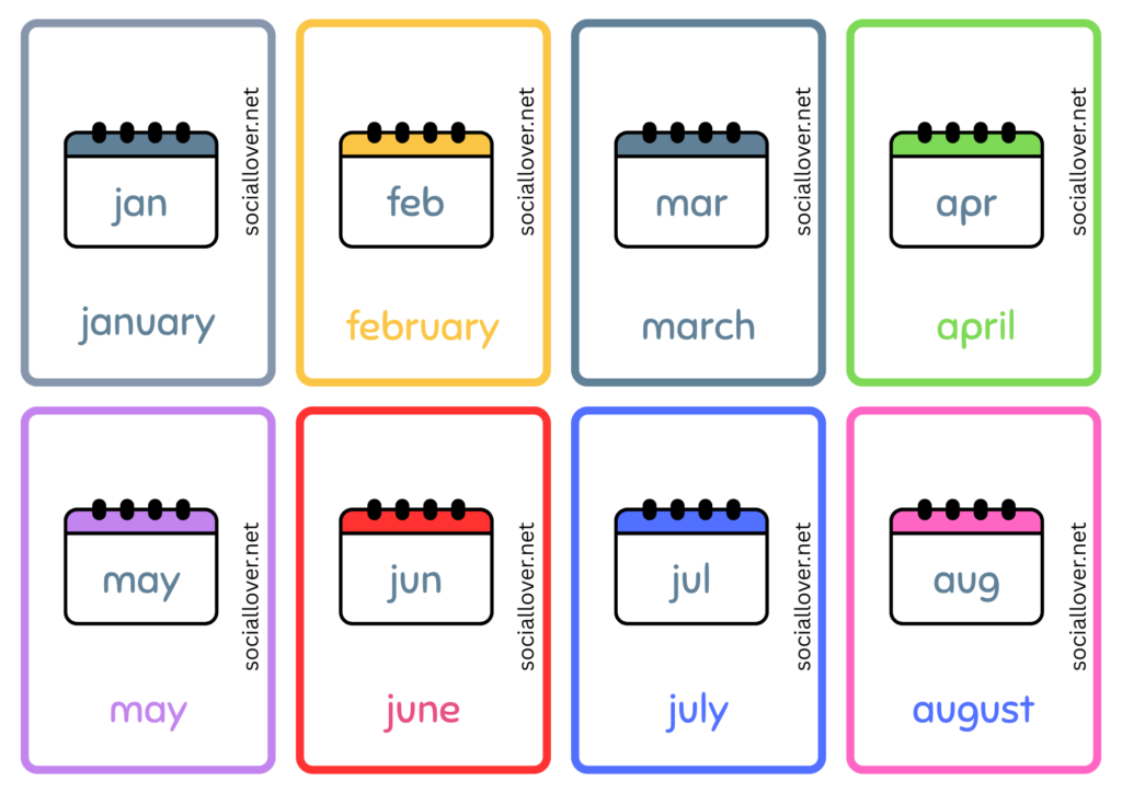 Months of the years in English with Flashcards
