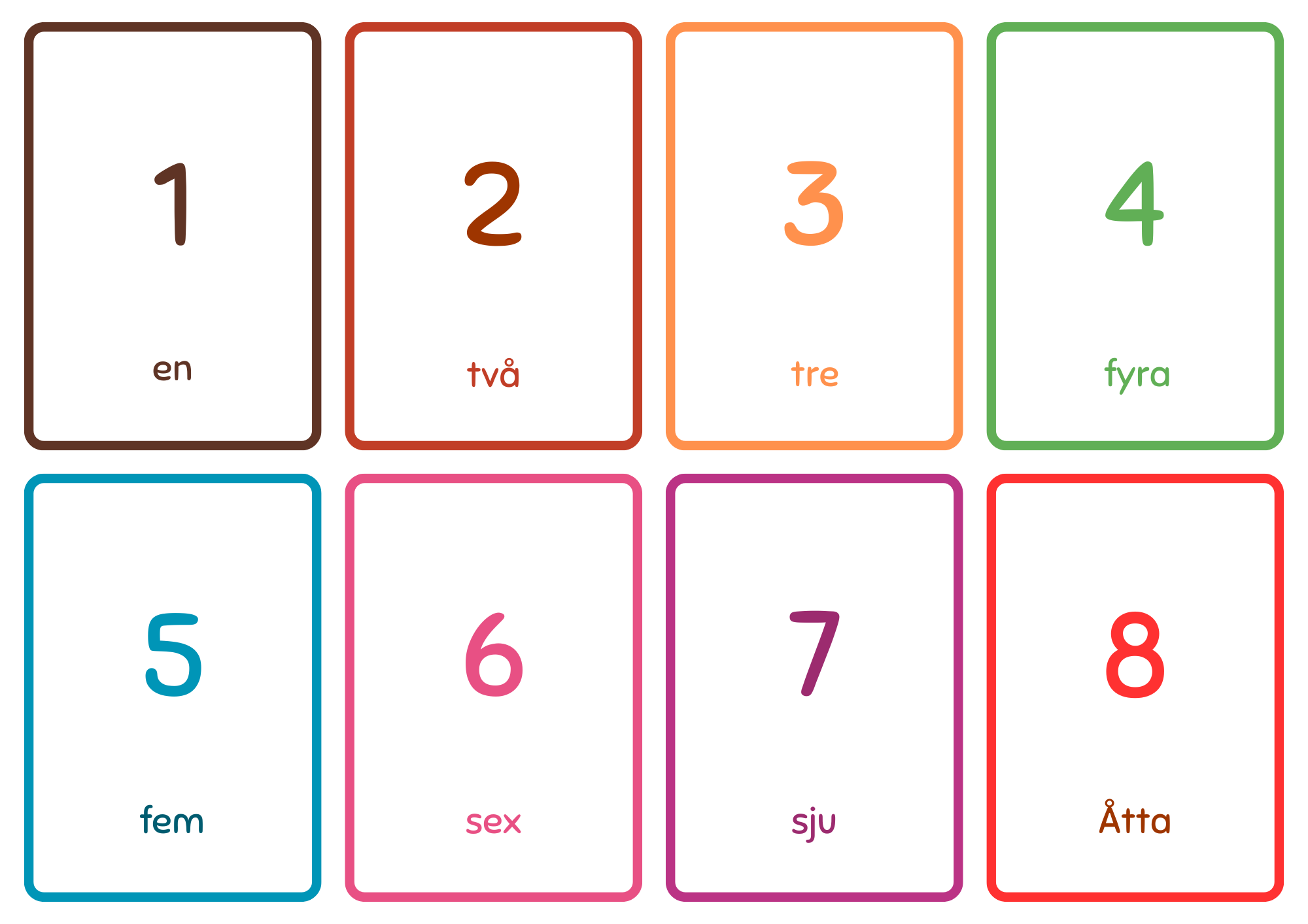 1-20 Number names in Swedish Flashcards