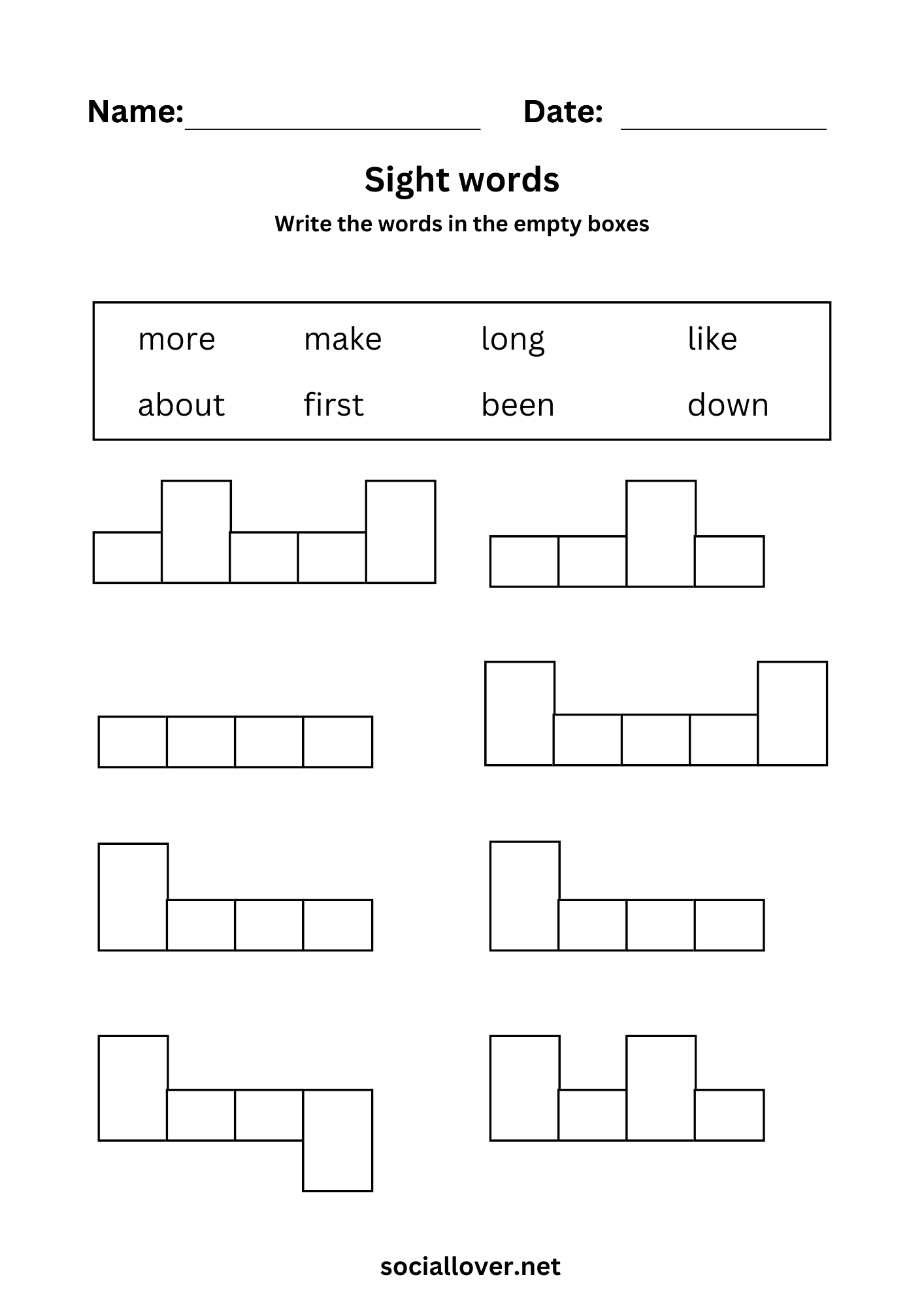 Sight words by shape Worksheets | Social Lover