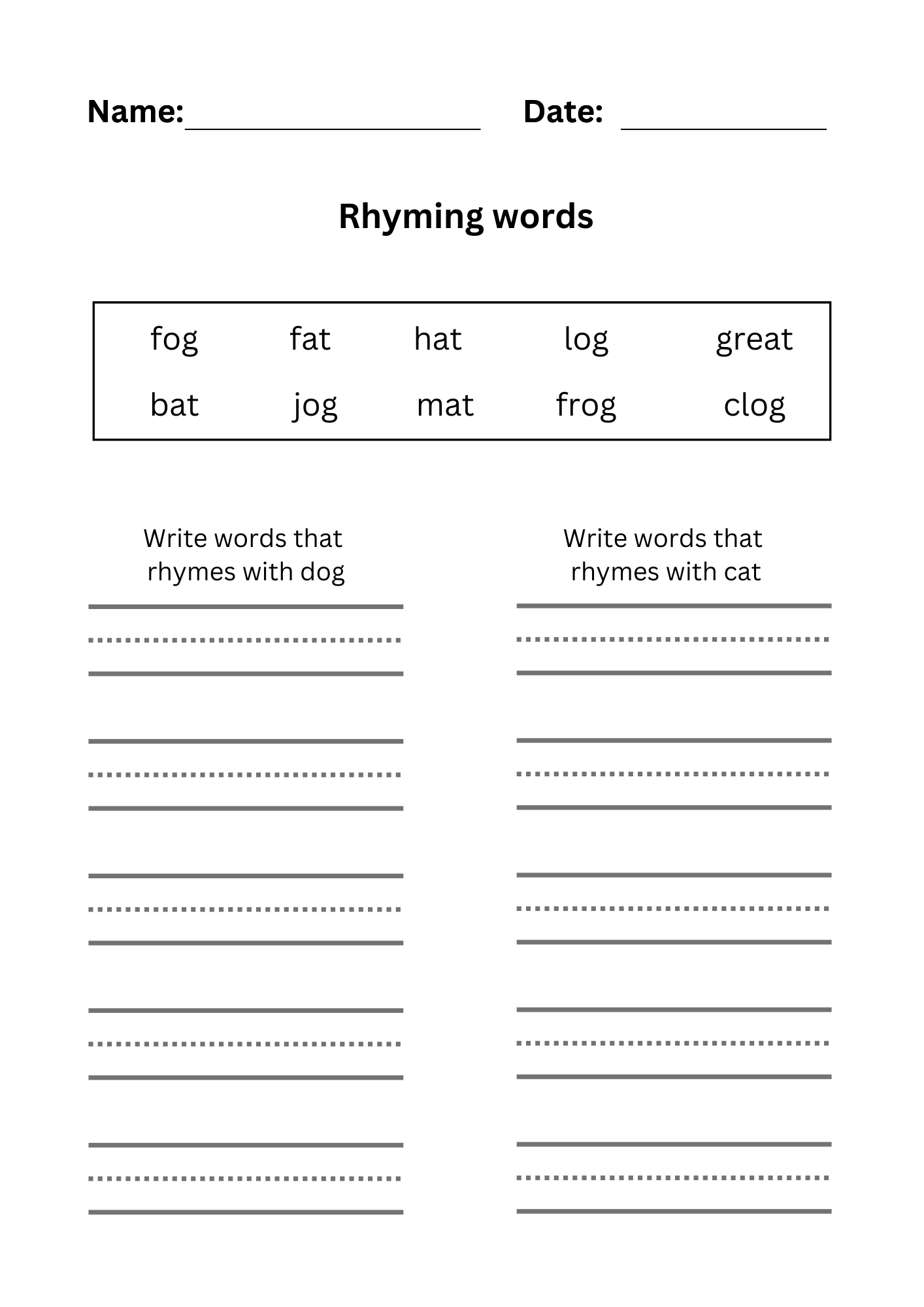Rhyming Worksheets for Grade 1 | Social Lover