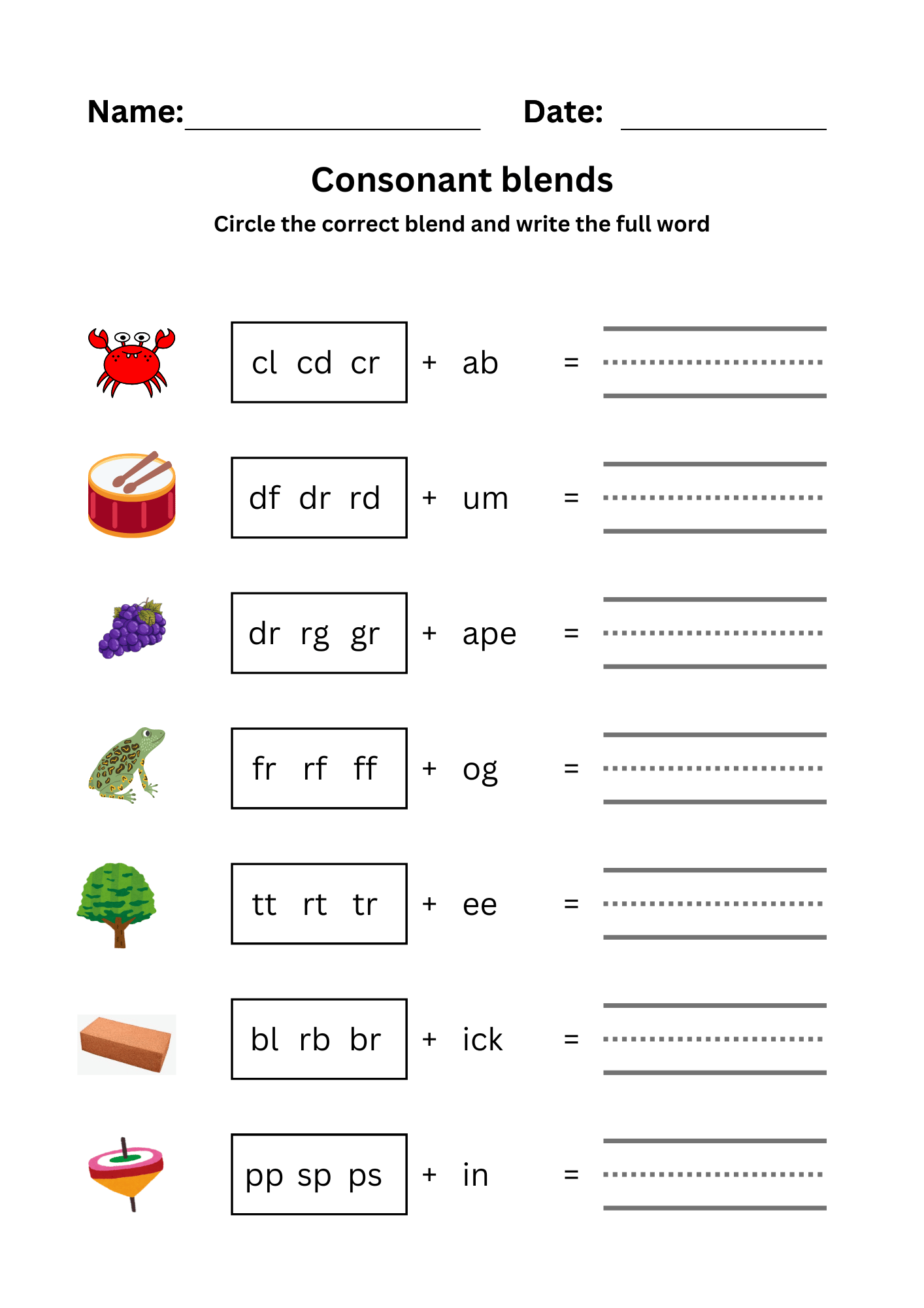 Consonant Blends Worksheets for Grade 1 | Social Lover