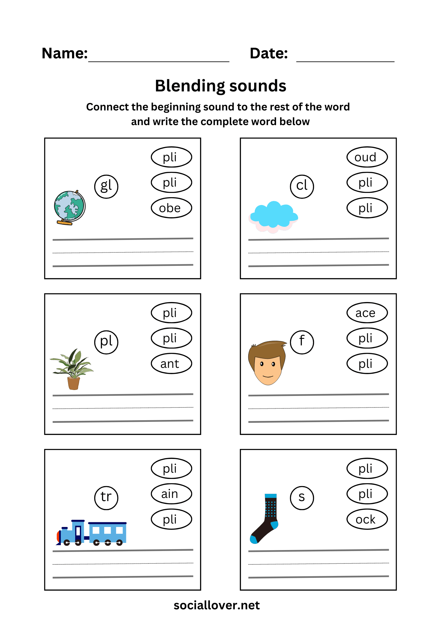 Blending sounds Worksheets for Grade 1