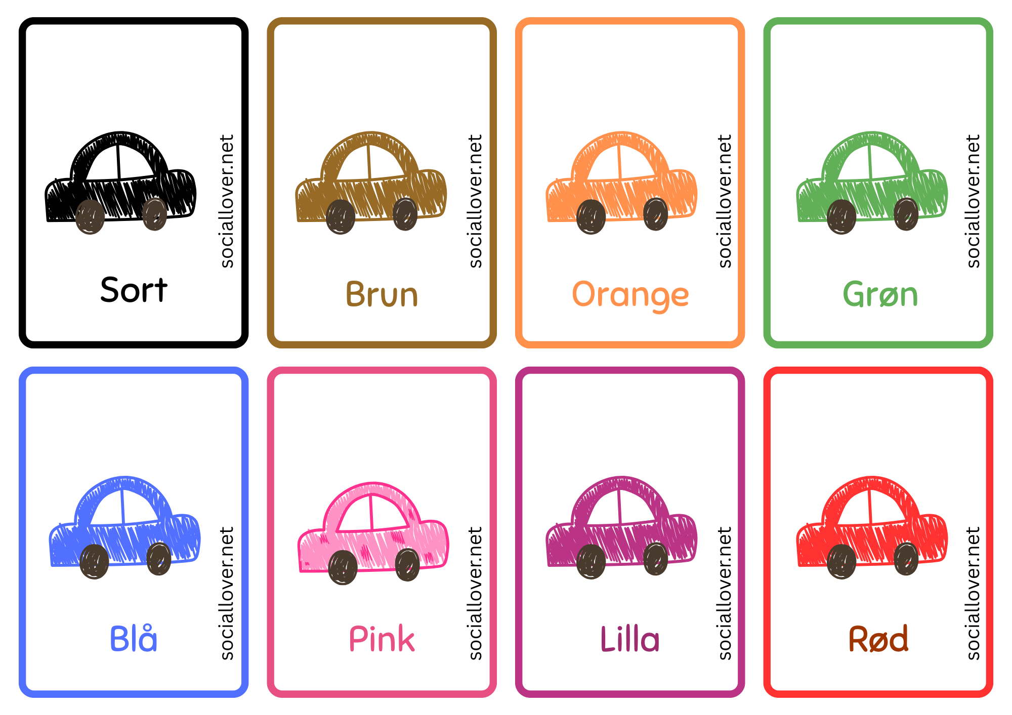 Colors names in Danish | Colors Flashcards in Danish