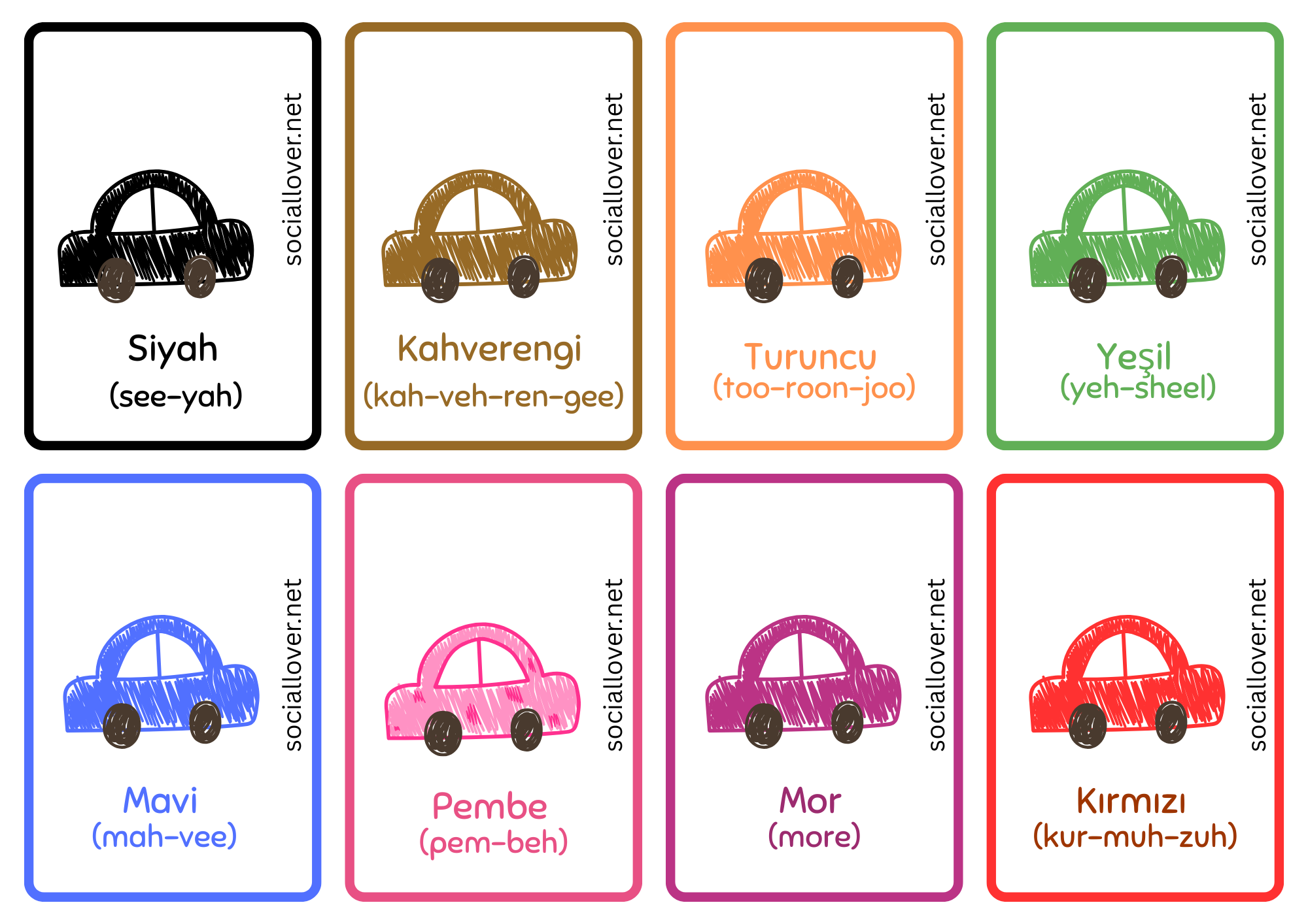 Colors Names in Turkish | Colors Flashcards in Turkish