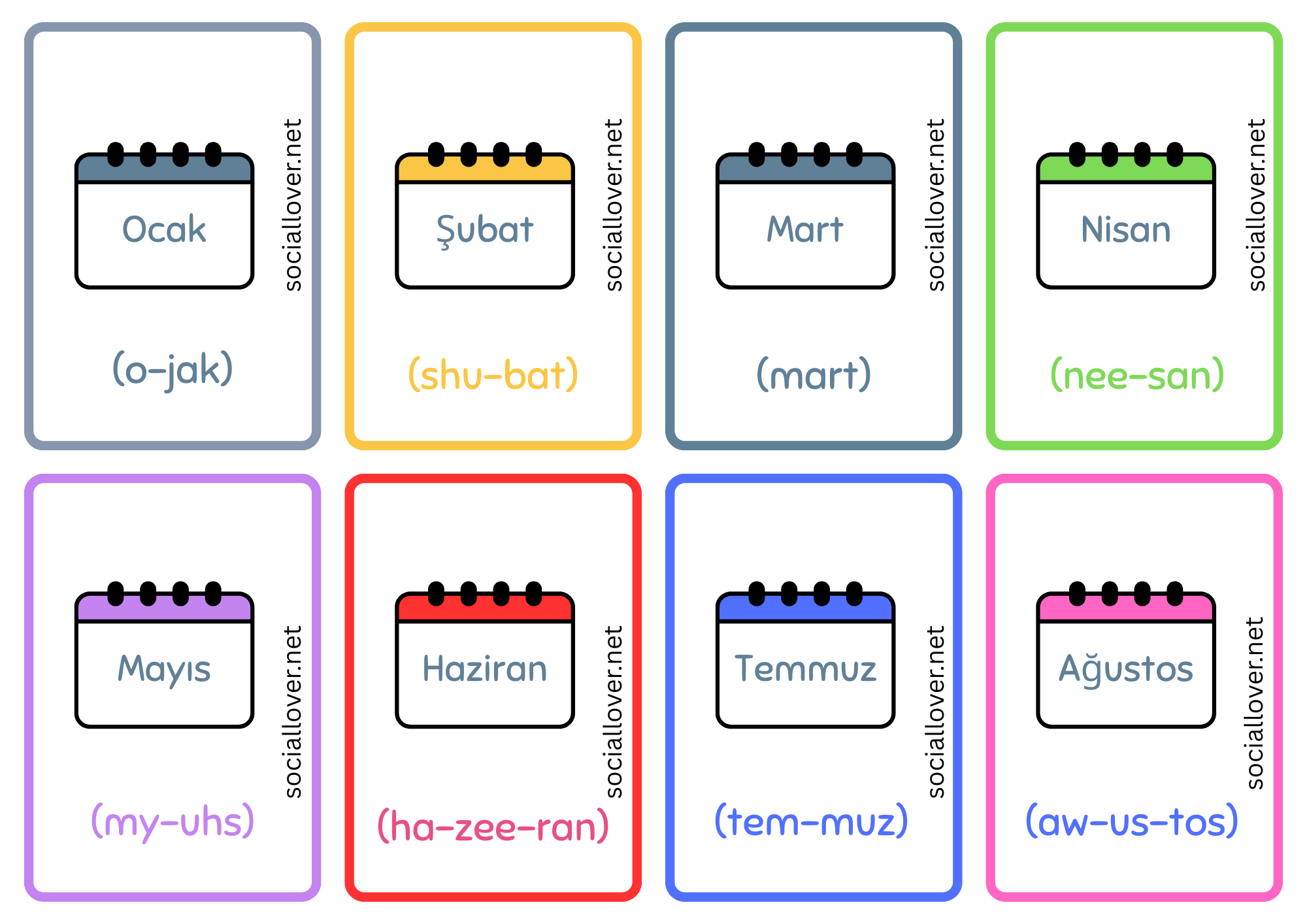 Turkish months of the year Names and Flashcards
